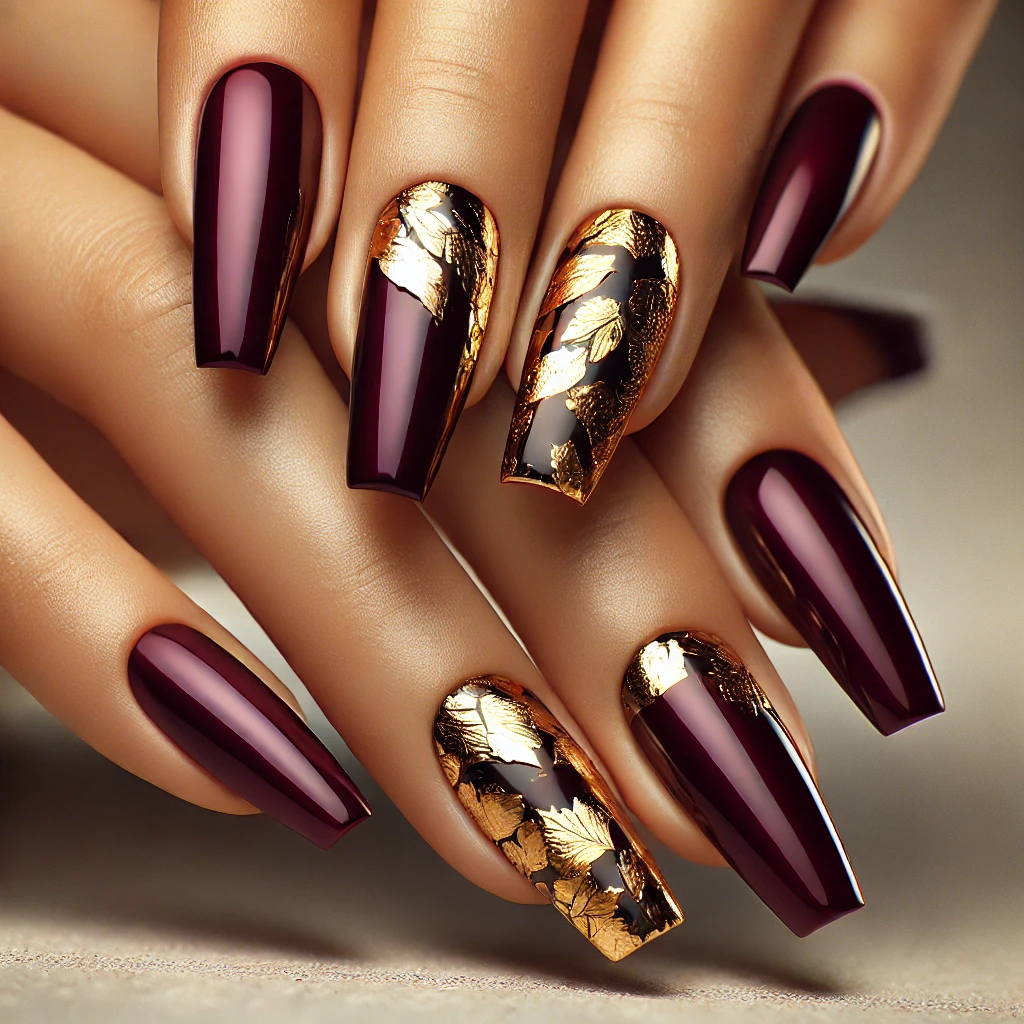 Bordowe paznokcie ze złotym – eleganckie i stylowe inspiracje na każdą ...